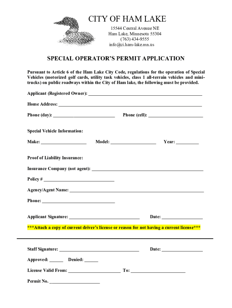 Fillable Online SPECIAL OPERATORS PERMIT APPLICATION Fax Email Print ...