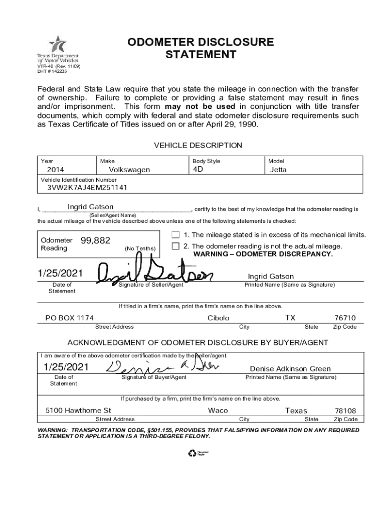 Fillable Online Odometer and Damage Disclosure Statement - NY DMV Fax ...
