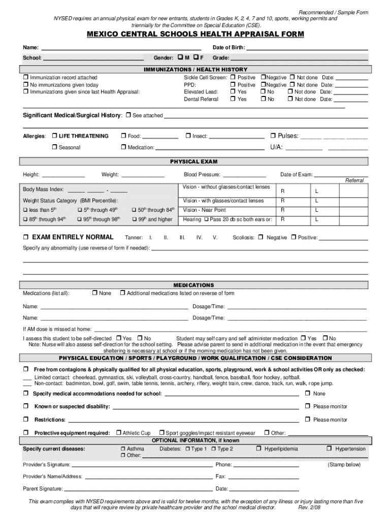 Fillable Online Health/Physical Certificate Form Fax Email Print ...