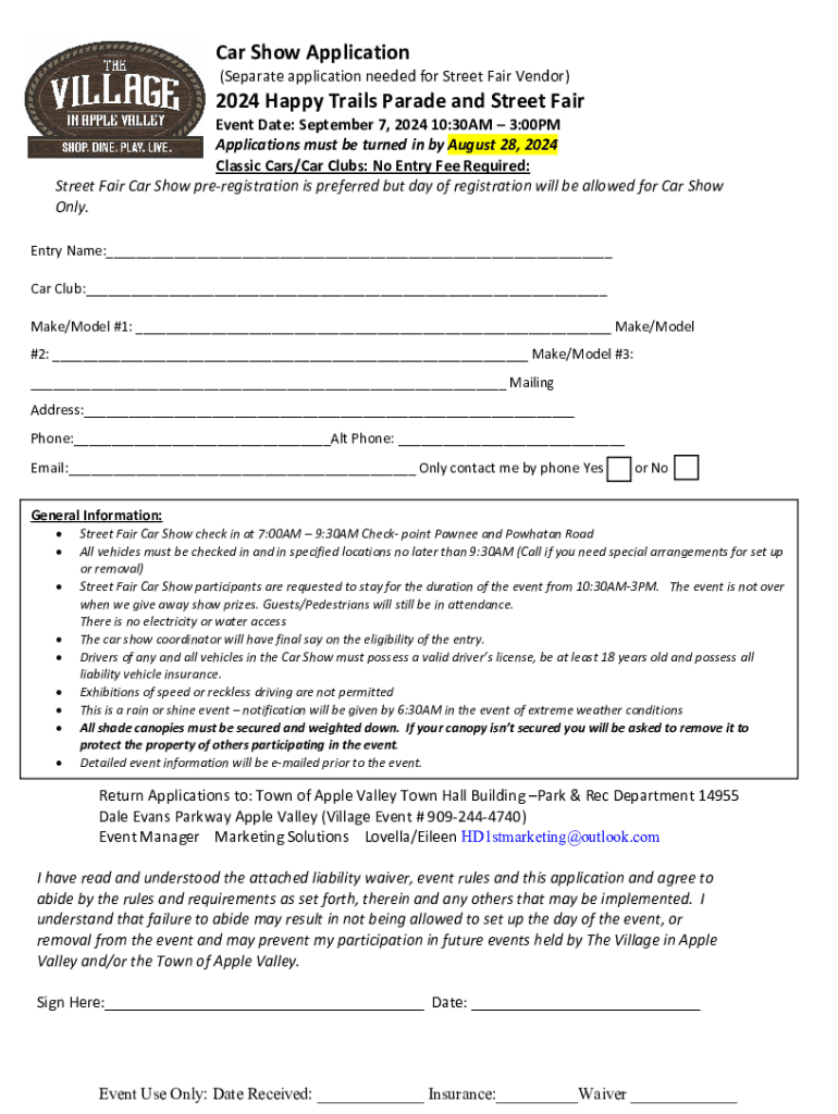 Fillable Online Form CenterCar & Truck Show 2024 Vendor Application Fax ...