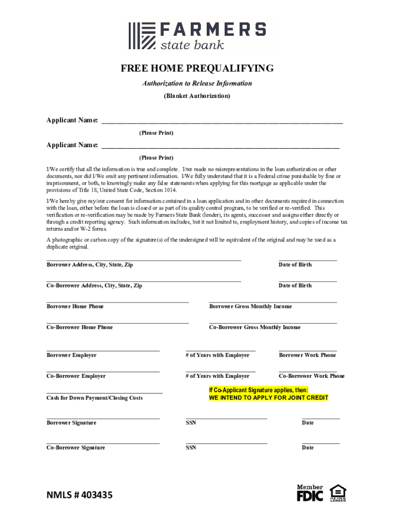 Fillable Online PREQUALIFICATION AUTHORIZATION FORM Fax Email Print - pdfFiller