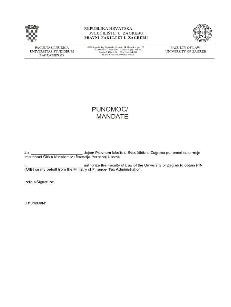 Fillable Online republika hrvatska sveuilite u zagrebu pravni fakultet ...