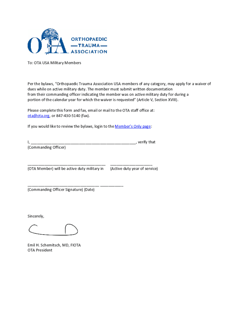 Fillable Online To: OTA USA Military Members Fax Email Print - pdfFiller