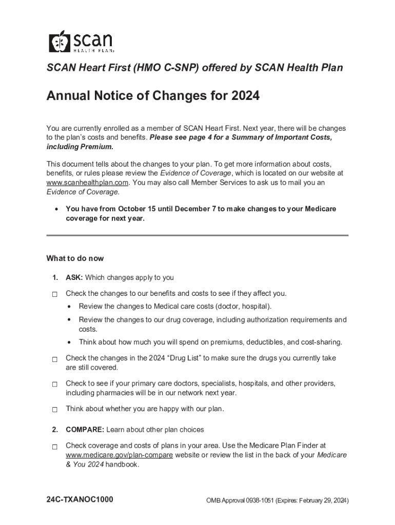 Fillable Online 2024 Annual Notice of Change - SCAN Heart First (HMO C ...
