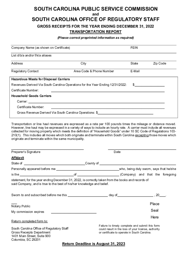 Fillable Online GROSS RECEIPTS FOR THE YEAR ENDING DECEMBER 31, 2022 ...