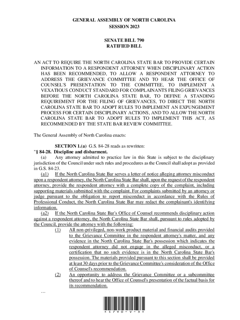 Fillable Online 2024 North Carolina Senate Bill 790: Attorney ...
