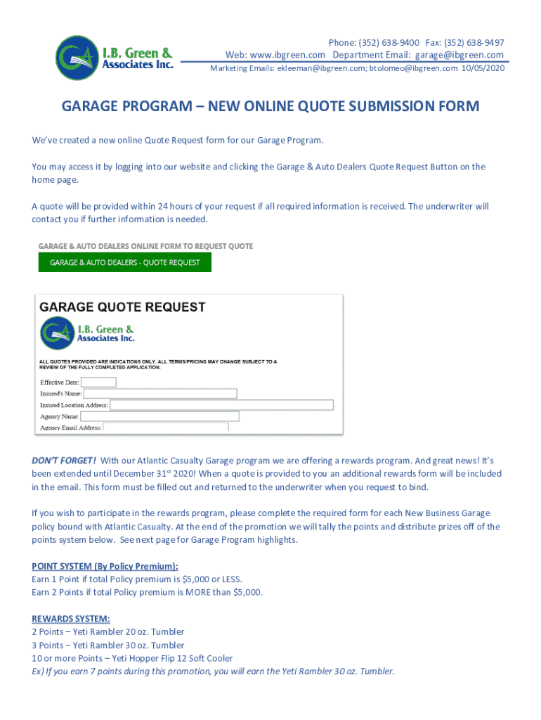 Fillable Online GARAGE PROGRAM NEW ONLINE QUOTE SUBMISSION FORM Fax Email Print - pdfFiller