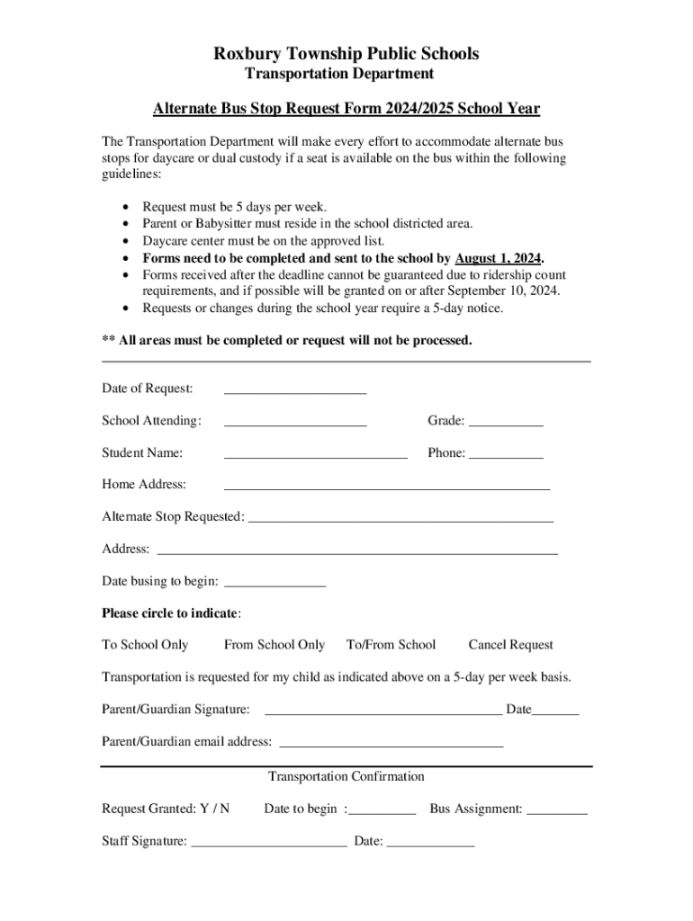 Fillable Online Form Alternate Bus Stop Request Fax Email Print - pdfFiller