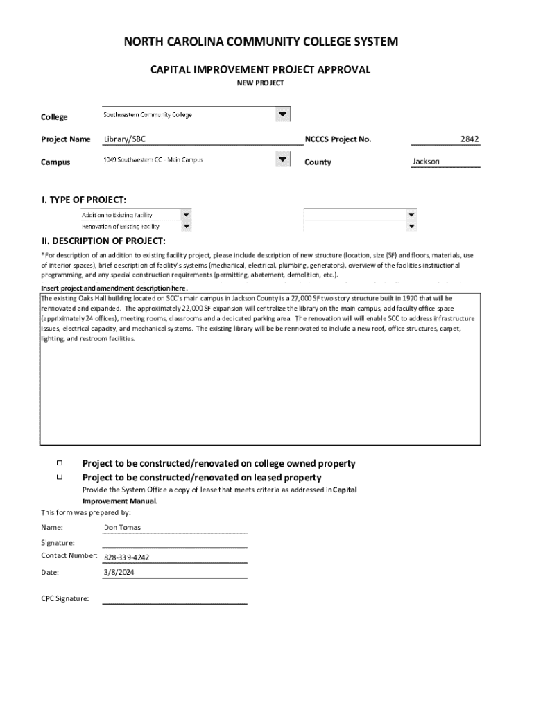 Fillable Online Instructions NCCCS 3-1 Form Capital Improvement Project ...