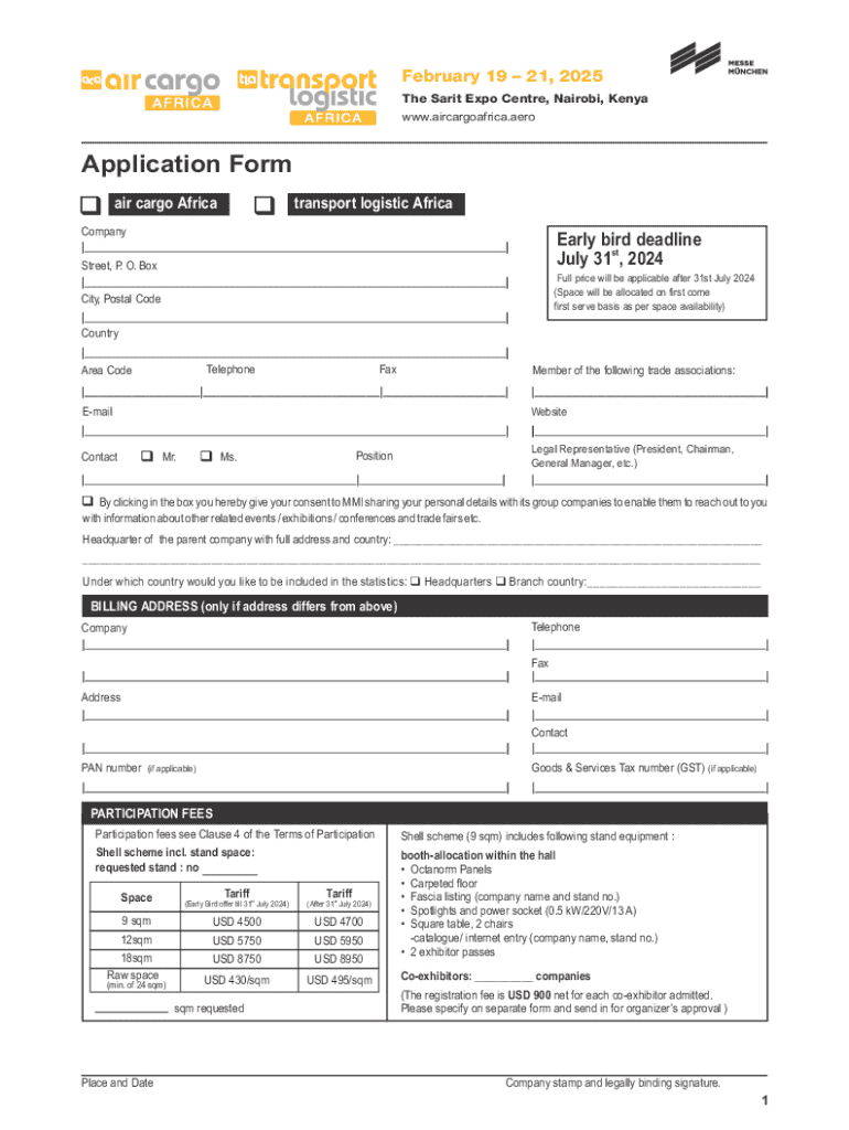 Fillable Online APPLICATION FORM - tl africa & air cargo africa 2025 - 15 July 2024.cdr Fax ...