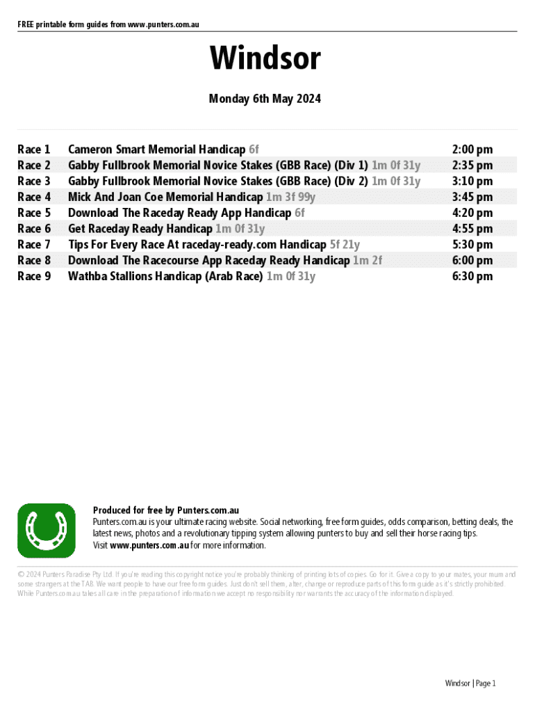 Fillable Online Windsor Printable Form Guide - Monday 6th May 2024 ...