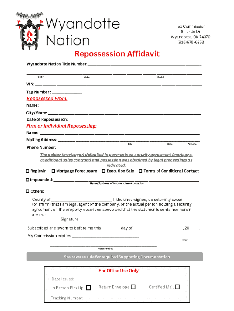 Fillable Online required supporting documentation - repossession ...