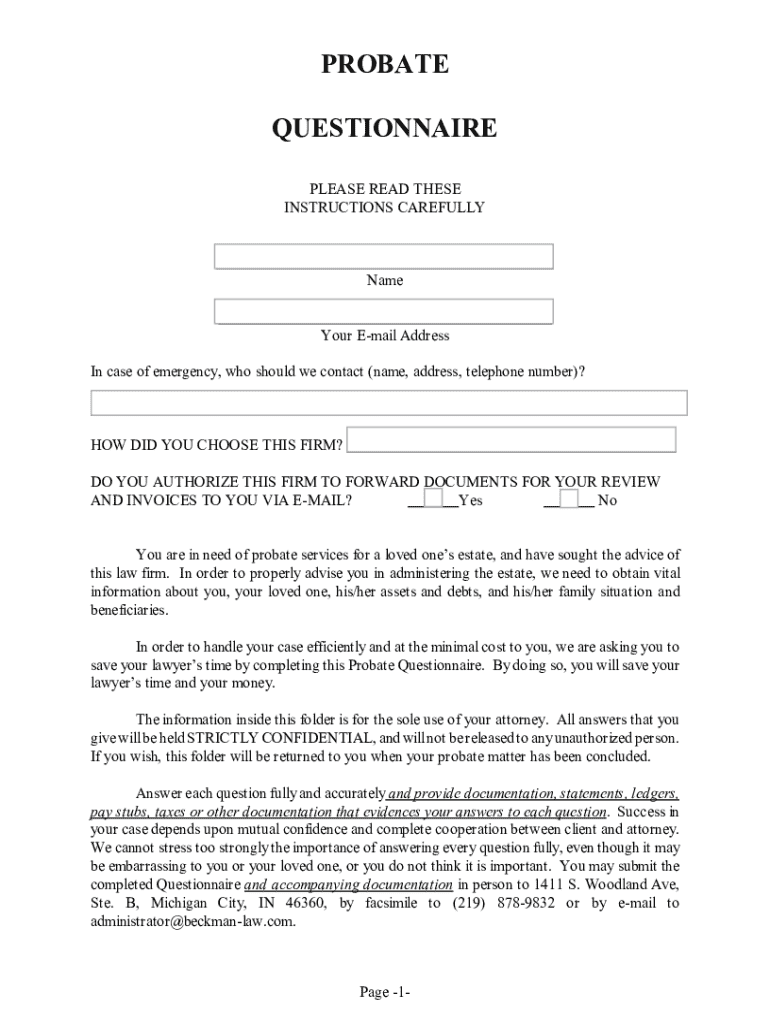 Fillable Online Probate Intake Questionnaire - Madison Fax Email Print ...