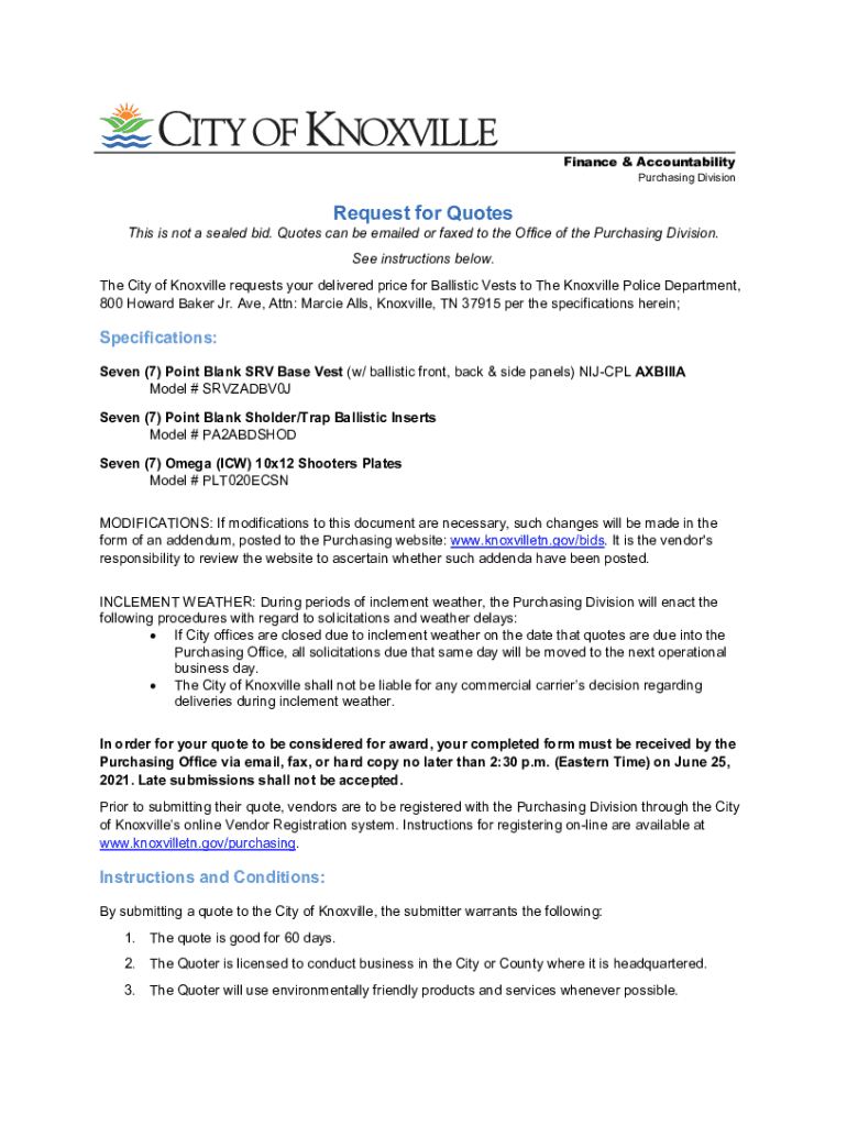 Fillable Online The City of Knoxville requests your delivered price for ...