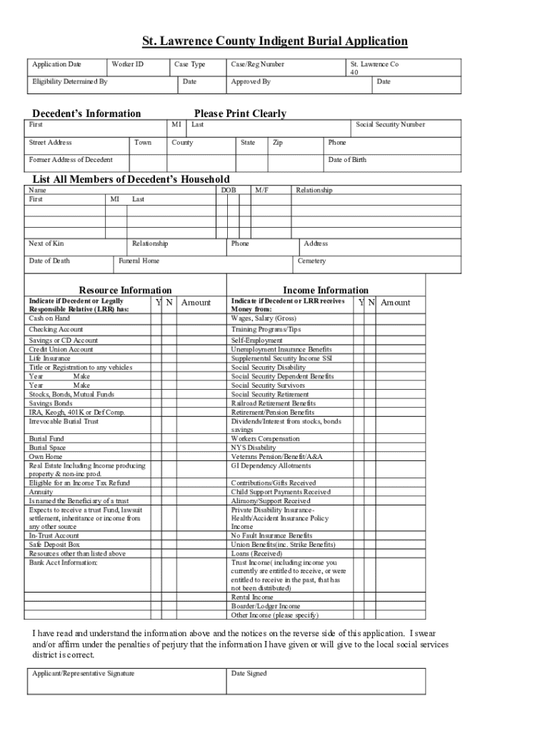 Fillable Online Application for Indigent Burial Reimbursement Fax Email ...