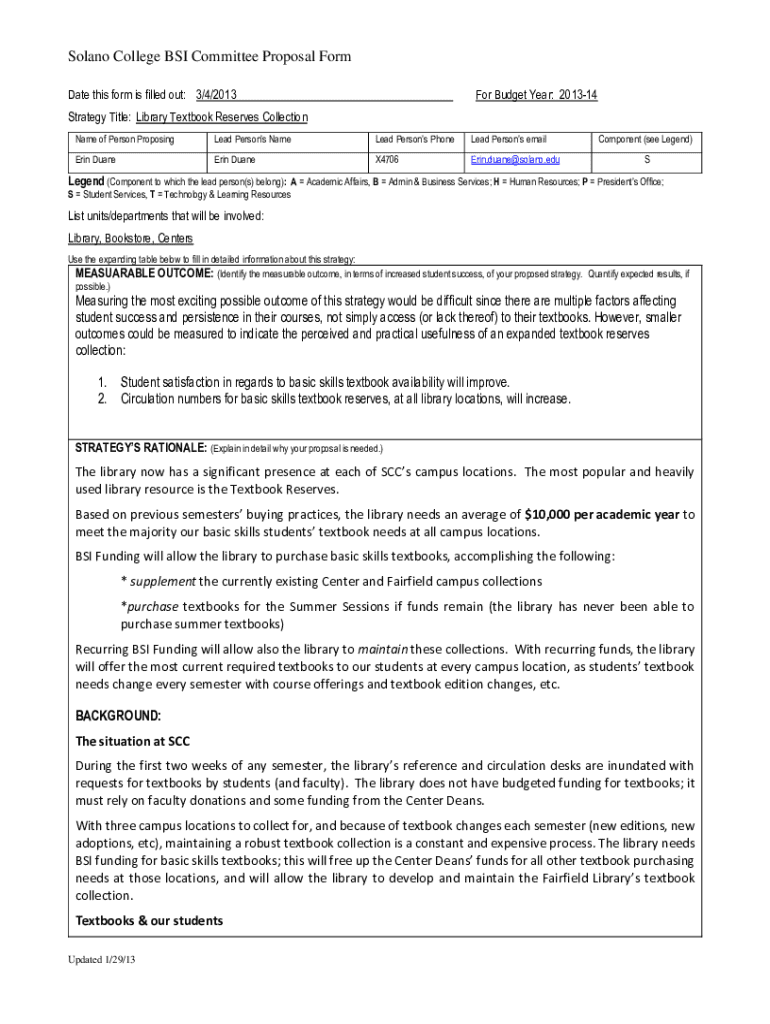 Fillable Online SCC Strategy Proposal & Evaluation Form Fax Email Print - pdfFiller