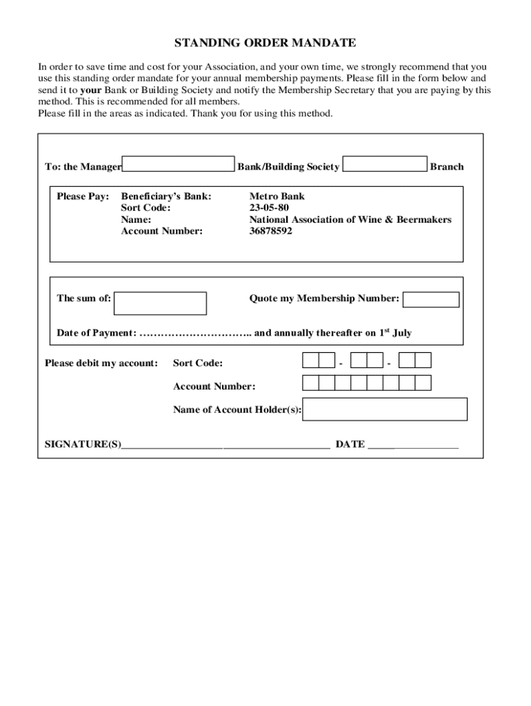 Fillable Online Standing Order Vs Direct Debit: Which Is Best For Your ...