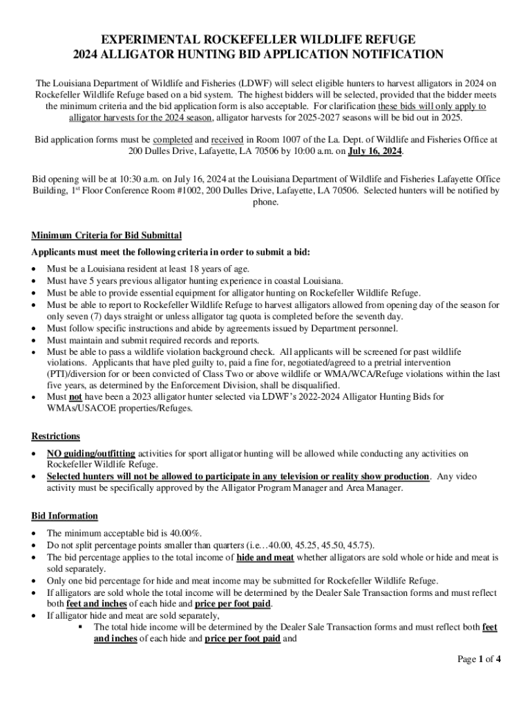 Fillable Online Rockefeller refuge alligator hunting bid application notification Fax Email ...