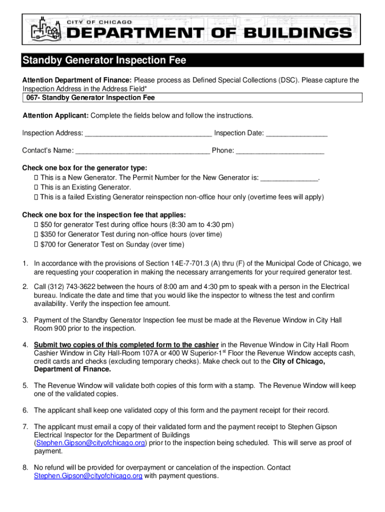 Fillable Online Stand-By Generators - Electrical Inspections Fax Email ...