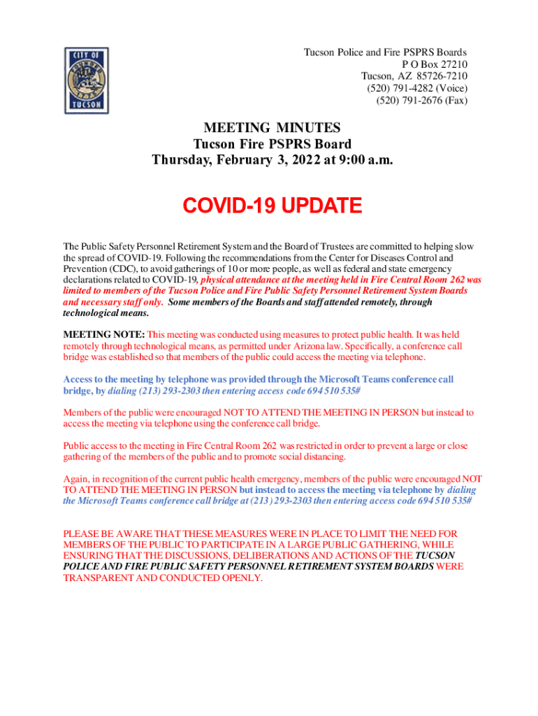 Fillable Online Tucson Police and Fire PSPRS Boards Thursday, May 2 ...