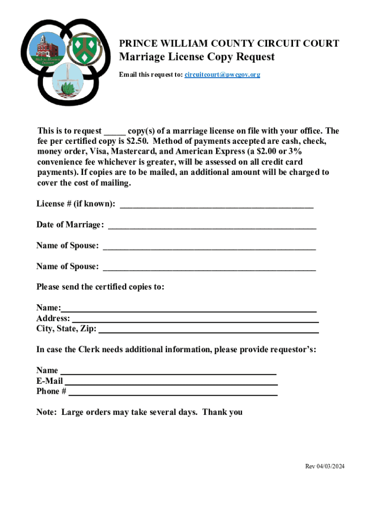 VA Marriage License Copy Request Form - Fill Online, Printable ...