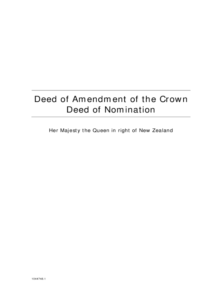 Fillable Online Crown Deed of Nomination Amendment 2009 - New Zealand ...