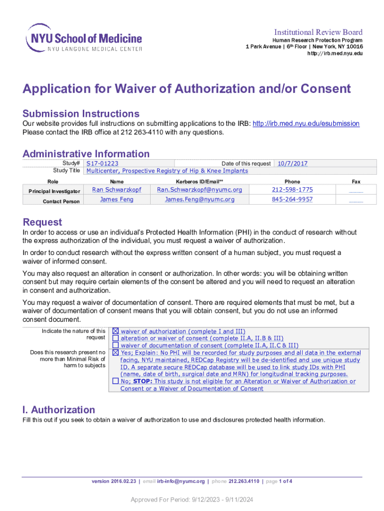 Fillable Online IRB. Waiver of Informed Consent and Authorization Fax Email Print - pdfFiller