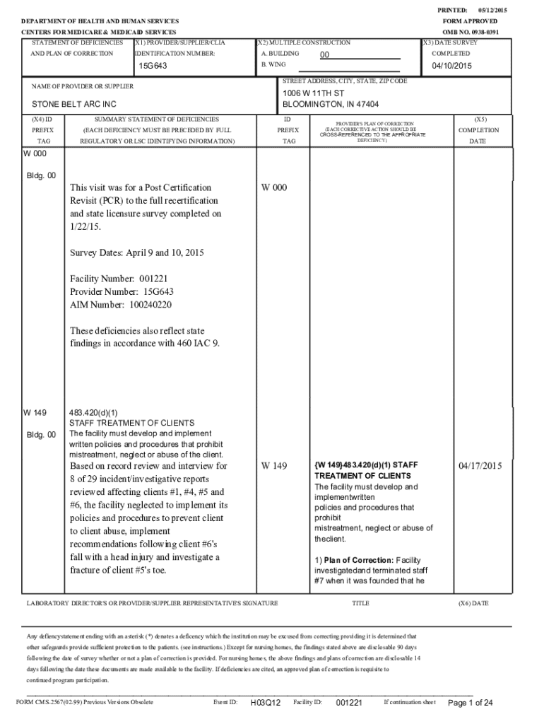 Fillable Online printed: 07/24/2024 - form approved omb no. 0938-0391 ...