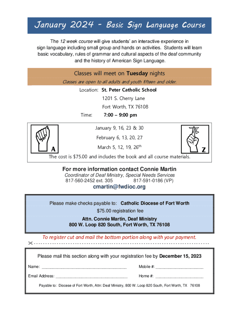 Fillable Online American Sign Language I - School of Continuing ...