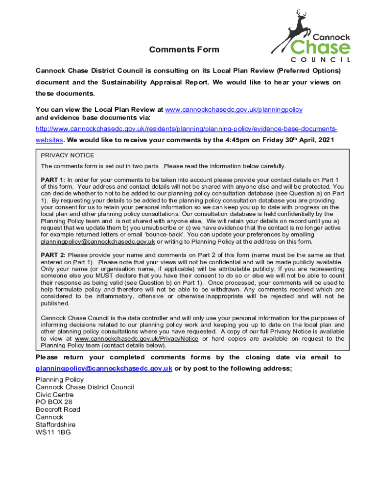 Fillable Online Local Plan Pre-Submission Sustainability Appraisal ...