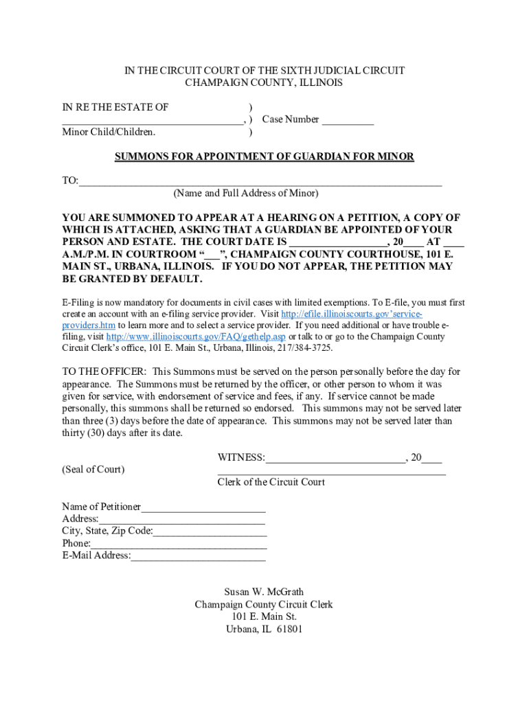 Fillable Online Summons for Appointment of Guardian of Minor Fax Email Print - pdfFiller