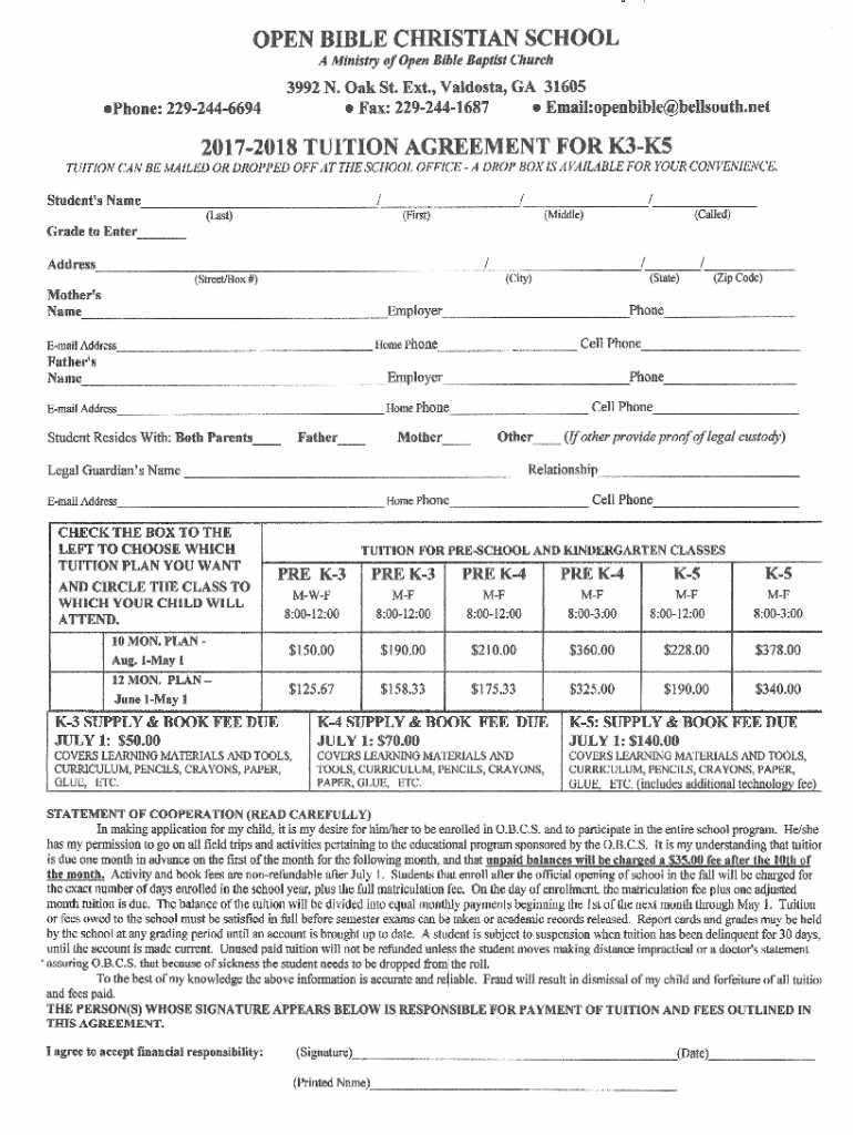 Fillable Online Open Bible Christian School in Georgia - Education Fax ...