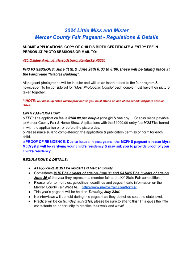 Fillable Online Mercer County Fair Pageants Fax Email Print - pdfFiller