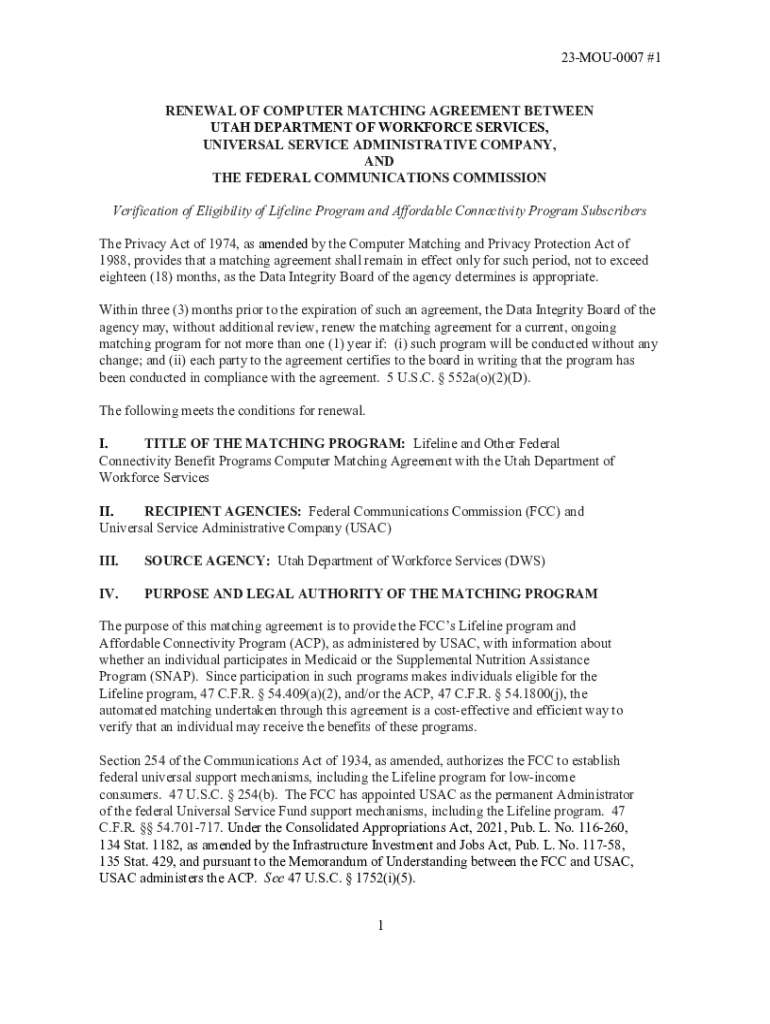 Fillable Online 2 RENEWAL OF COMPUTER MATCHING AGREEMENT ... Fax Email ...