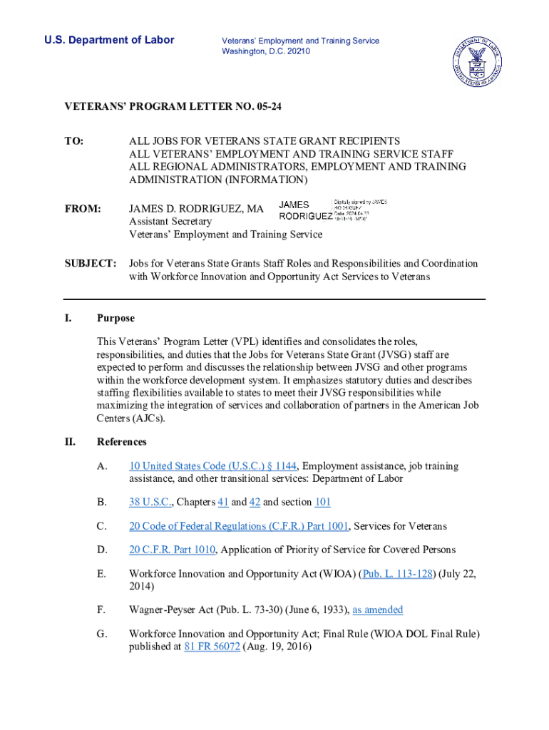 Fillable Online VPL 05-24 JVSG Staff Roles and Responsibilities and WIOA Services to Veterans ...