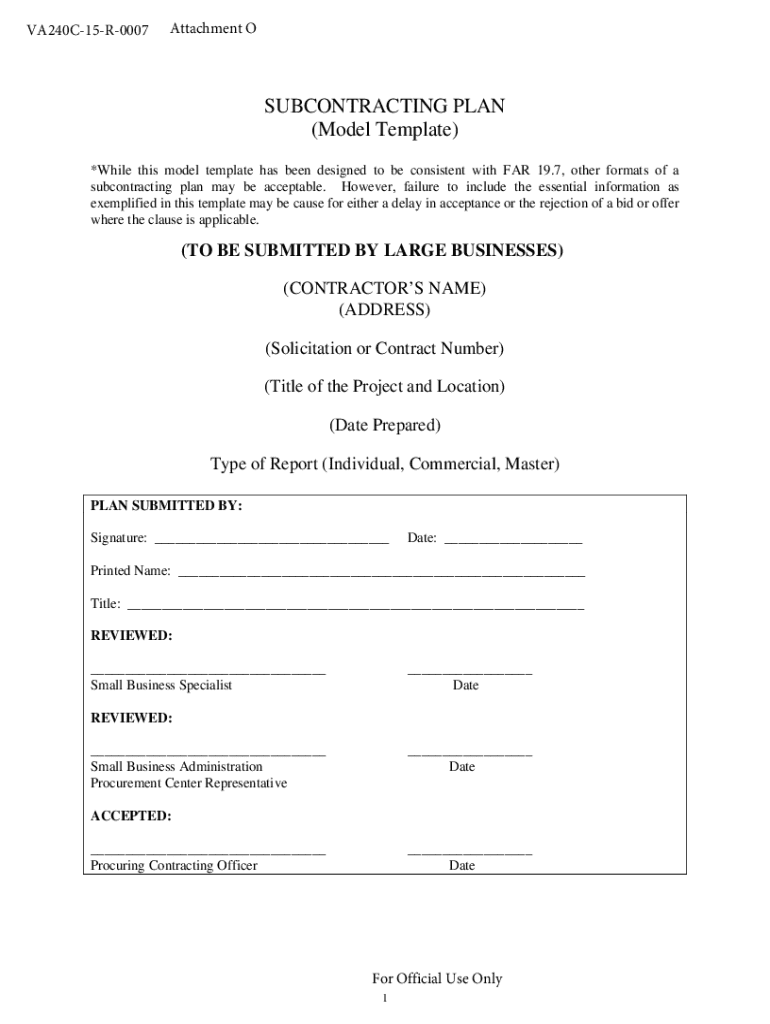 Fillable Online SUBCONTRACTING PLAN (Model Template) Fax Email Print - pdfFiller