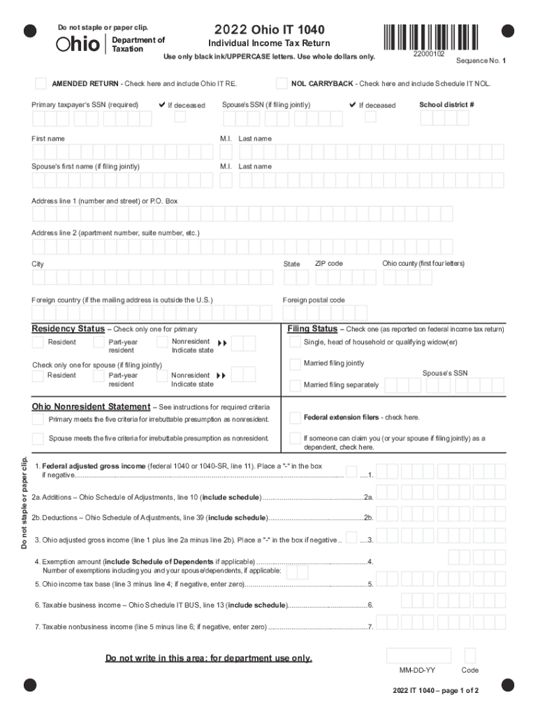 Fillable Online 2023 Form OH IT 1040 Fill Online, Printable, Fillable ...