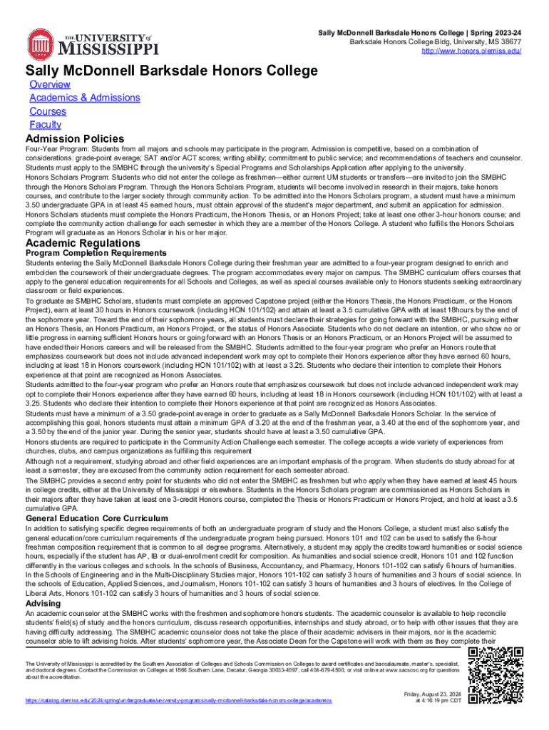 Fillable Online Forms - Sally McDonnell Barksdale Honors College - Ole ...