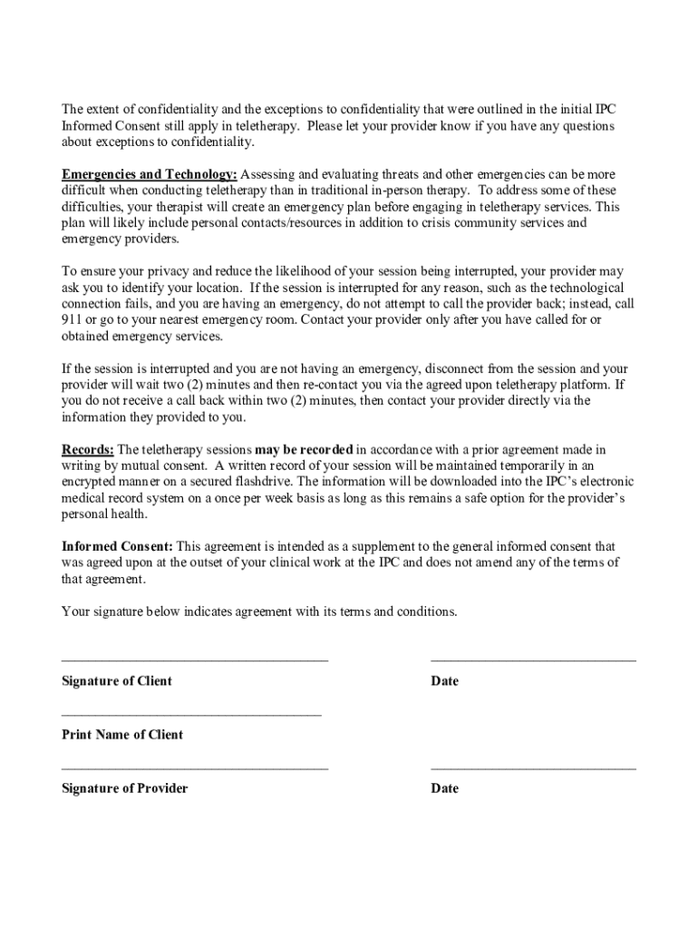 Fillable Online Informed Consent for Teletherapy This Informed Consent for ... Fax Email Print ...