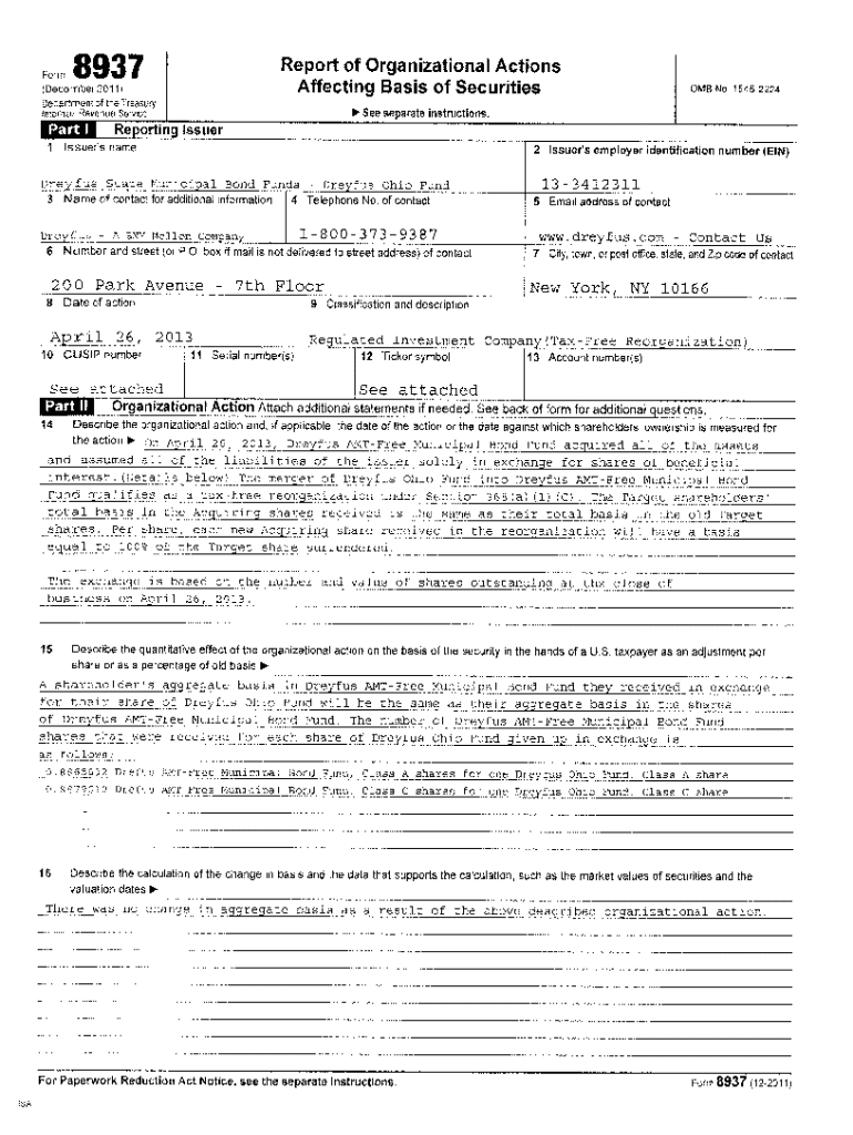 Fillable Online Form 8937 Dreyfus Core Equity Fund Fax Email Print ...