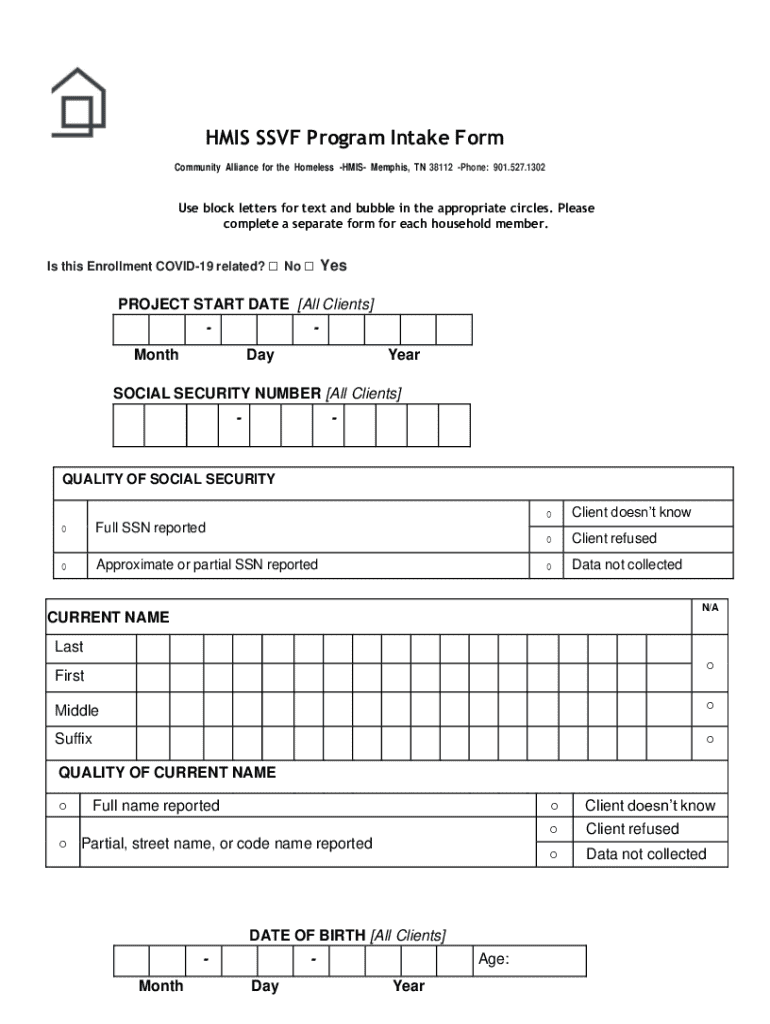 Fillable Online HMIS SSVF Program Intake Form Fax Email Print - pdfFiller