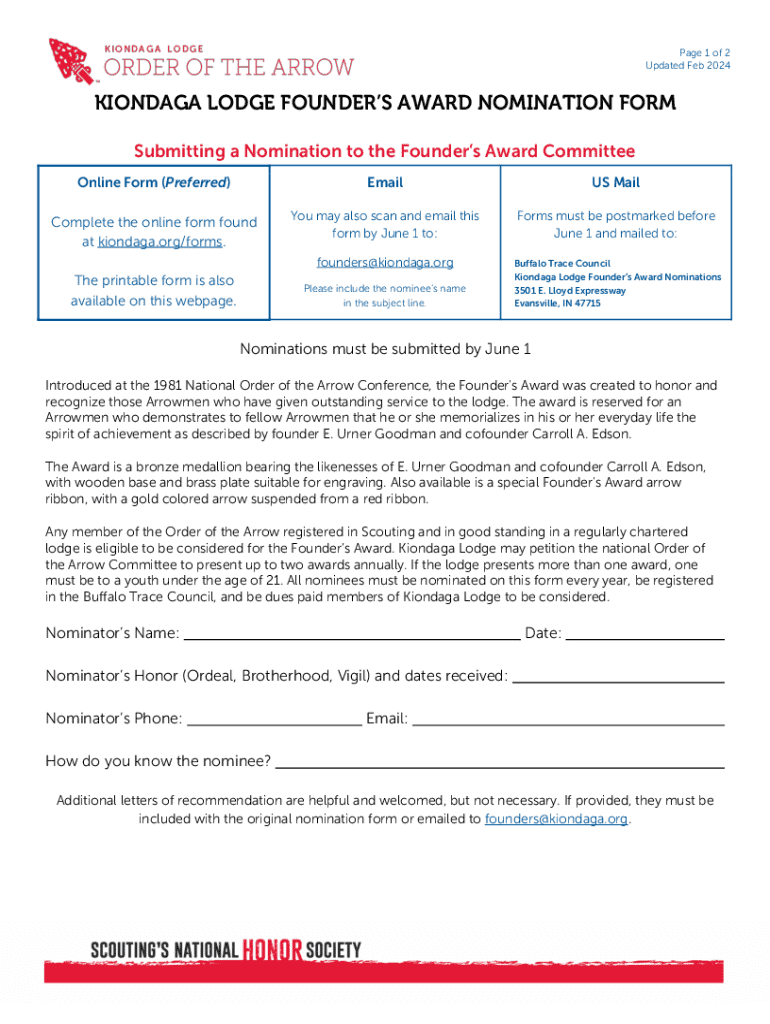 Fillable Online 2022 FOUNDER\'S AWARD NOMINATION FORM Fax Email Print - pdfFiller