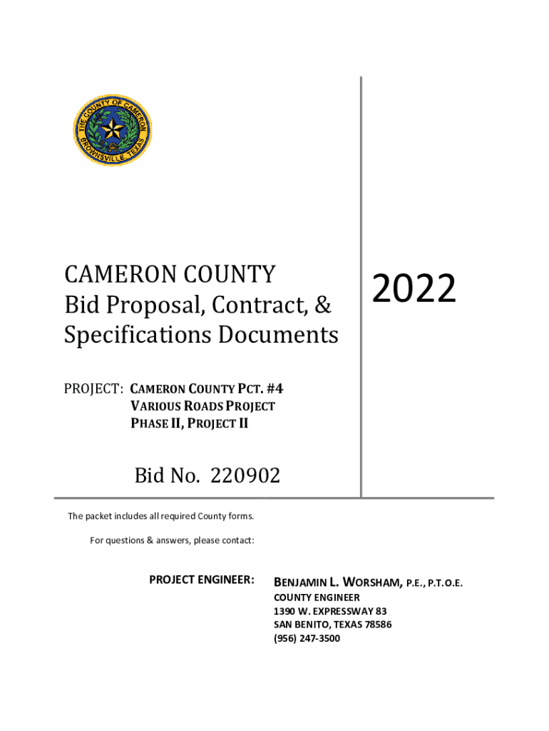Fillable Online CAMERON COUNTY Bid Proposal, Contract, & Specifications ... Fax Email Print ...