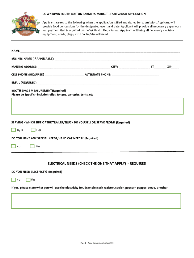 Fillable Online Fillable Online 1 Farmers Market Food Vendor Application ... Fax Email Print ...