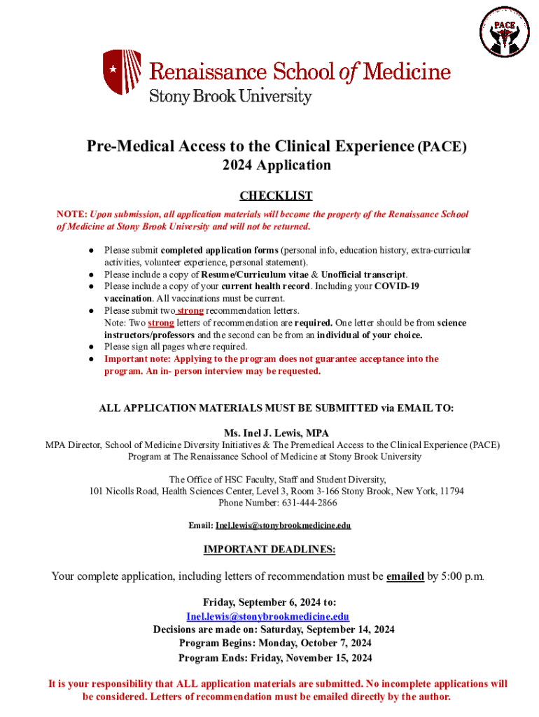 Fillable Online PACE Program Checklist and Application Fax Email Print ...