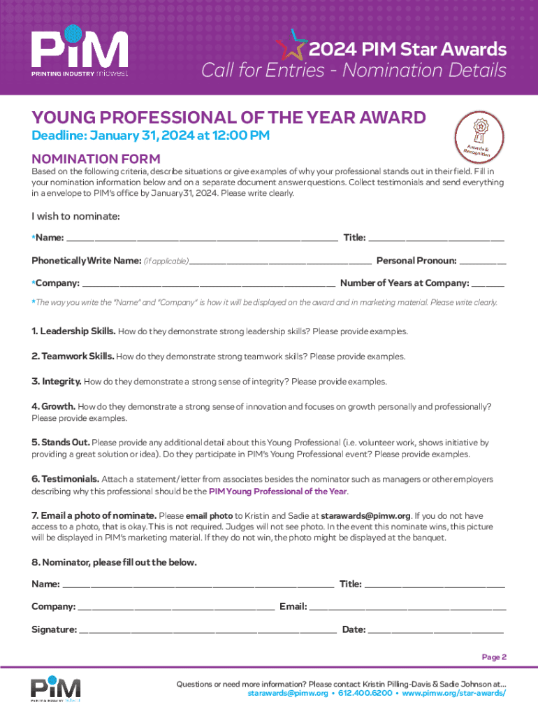 Fillable Online PIM Star Awards Fax Email Print - pdfFiller