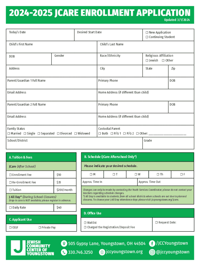 Fillable Online Early Learning Center Enrollment Information Fax Email ...