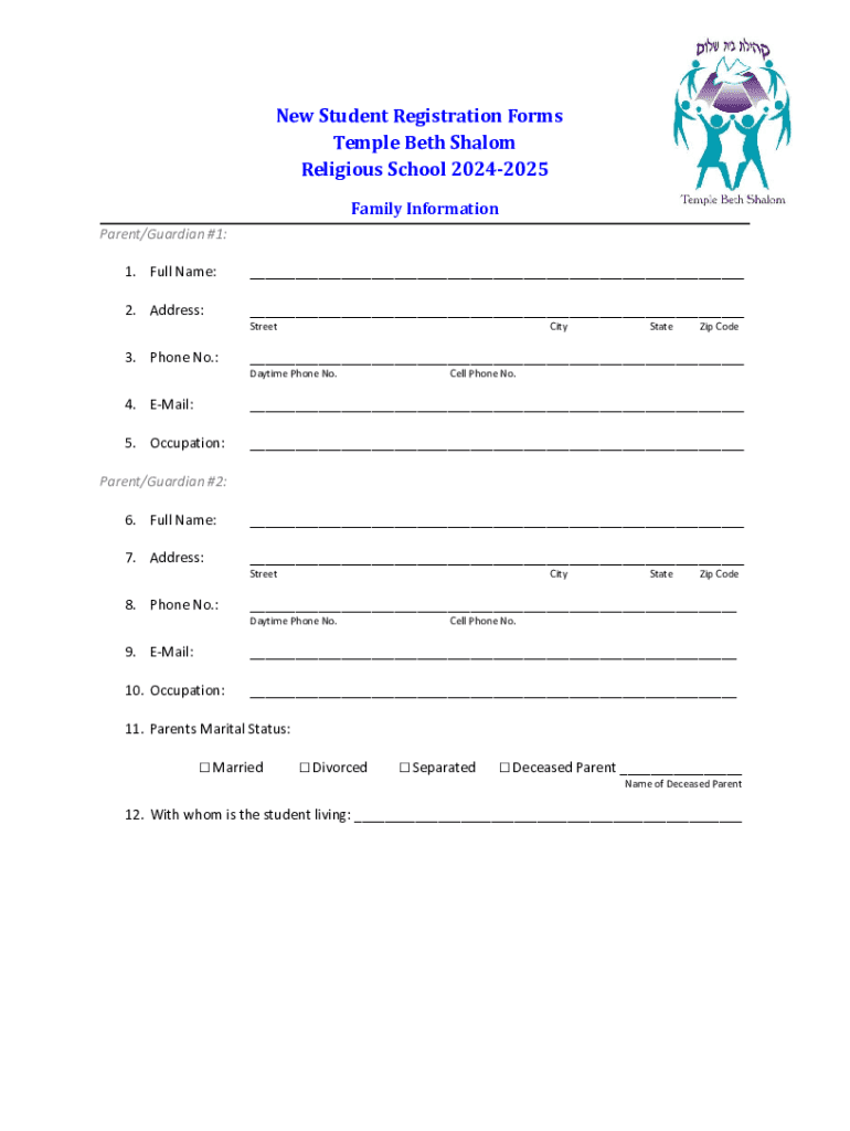 Fillable Online Religious School Registration 2024-25 - Form - Temple ...