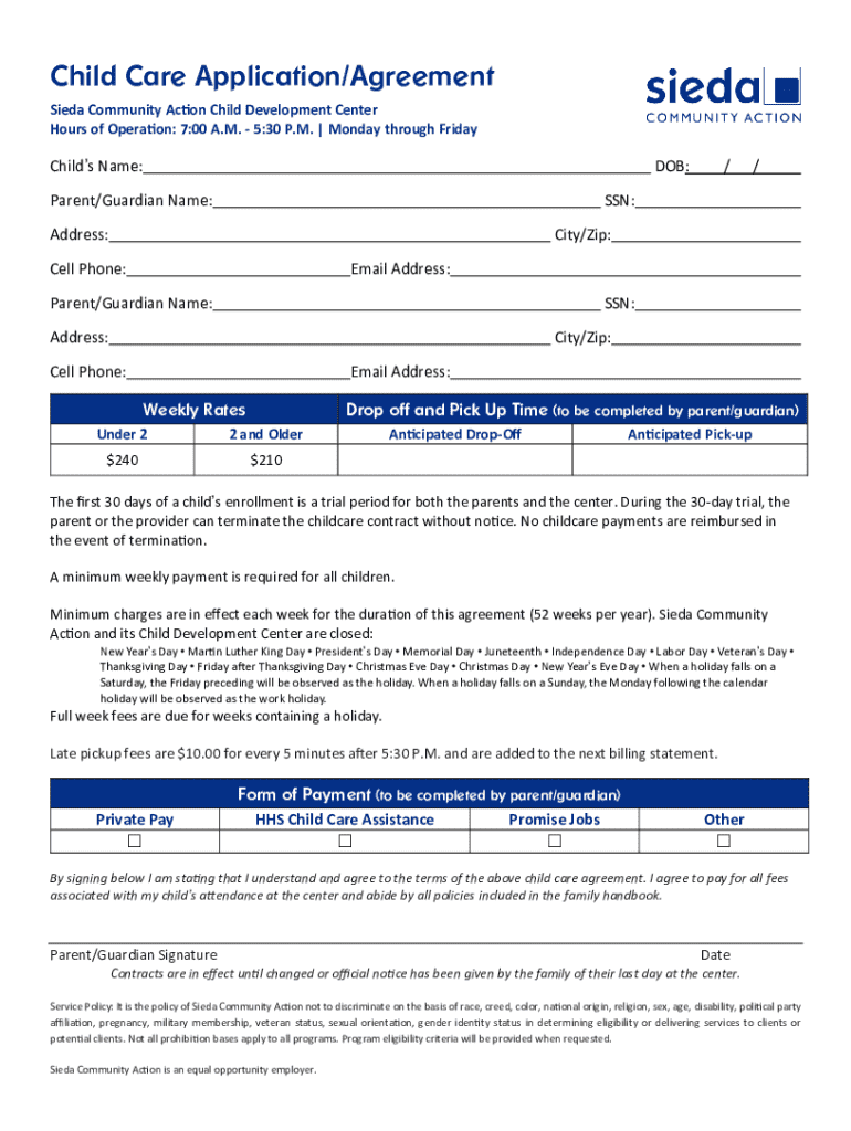 Fillable Online Child Care Application/Agreement Fax Email Print ...