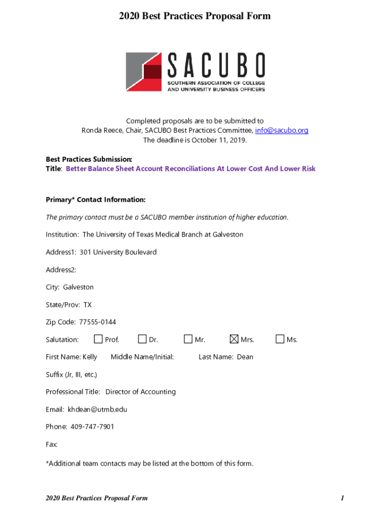 Fillable Online SACUBO Best Practices Awards Program Fax Email Print ...